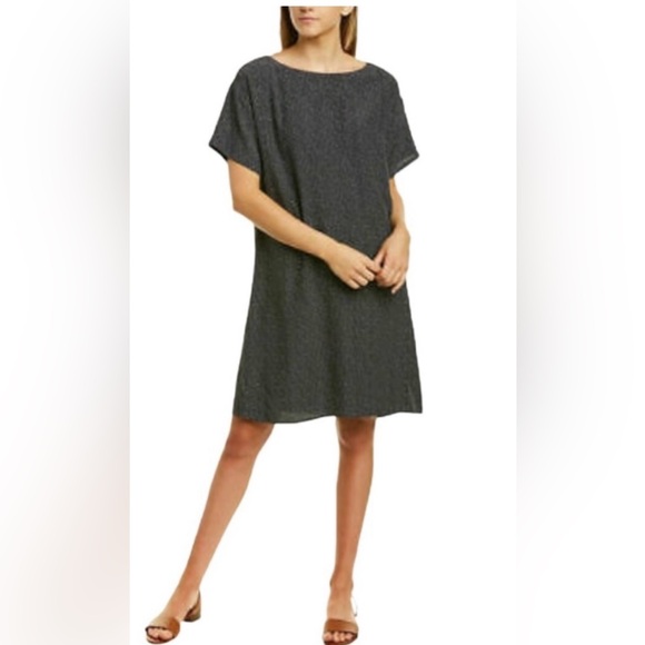 Eileen Fisher | Dresses | Eileen Fisher Morse Code Charcoal Grey Short Sleeve Shift Dress Size ...